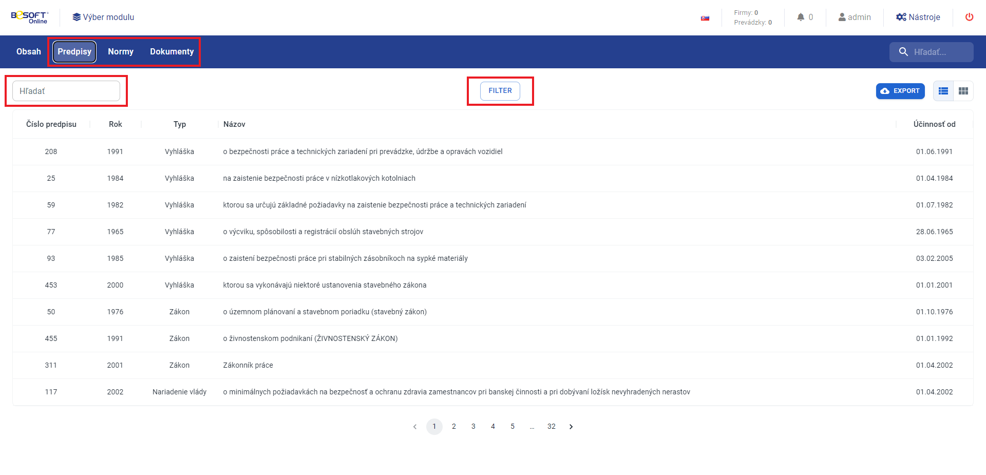 Prehľad zmien v legislatívno-dokumentačných moduloch BOZP, OPP, ŽP a CO | BESOFT Wiki